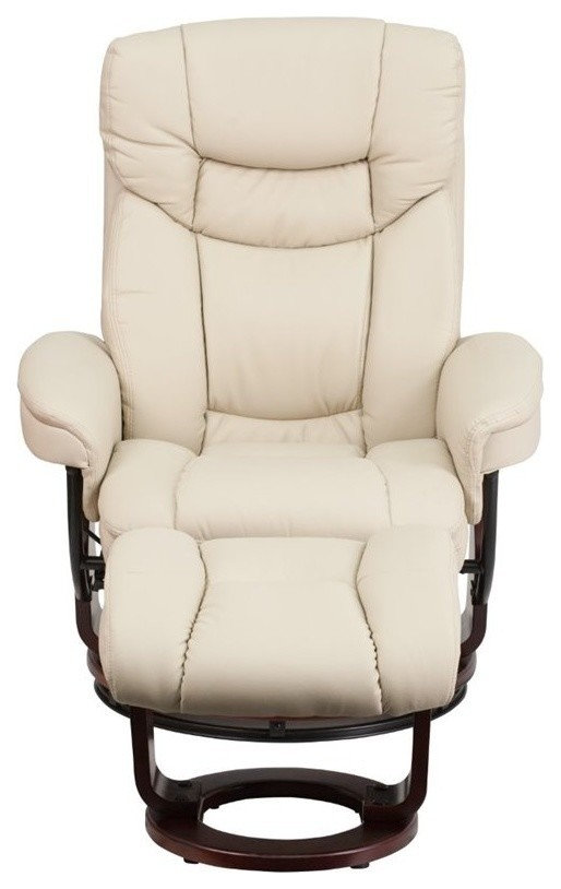 Pemberly Row Leather/Eucalyptus Wood Swivel Recliner and Ottoman in ...