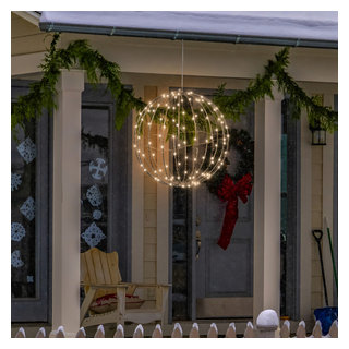 16"H Indoor/Outdoor Foldable Metal Hanging Ornament with Warm White LED ...