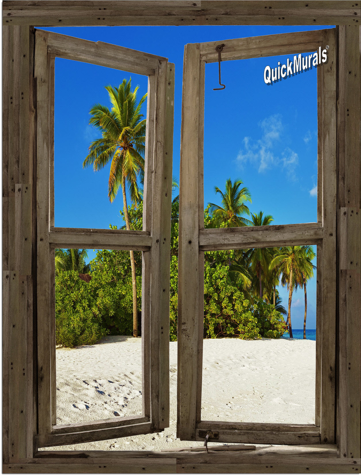 Beach Cabin Window #10 One Piece Peel & Stick CANVAS Wall Mural ...
