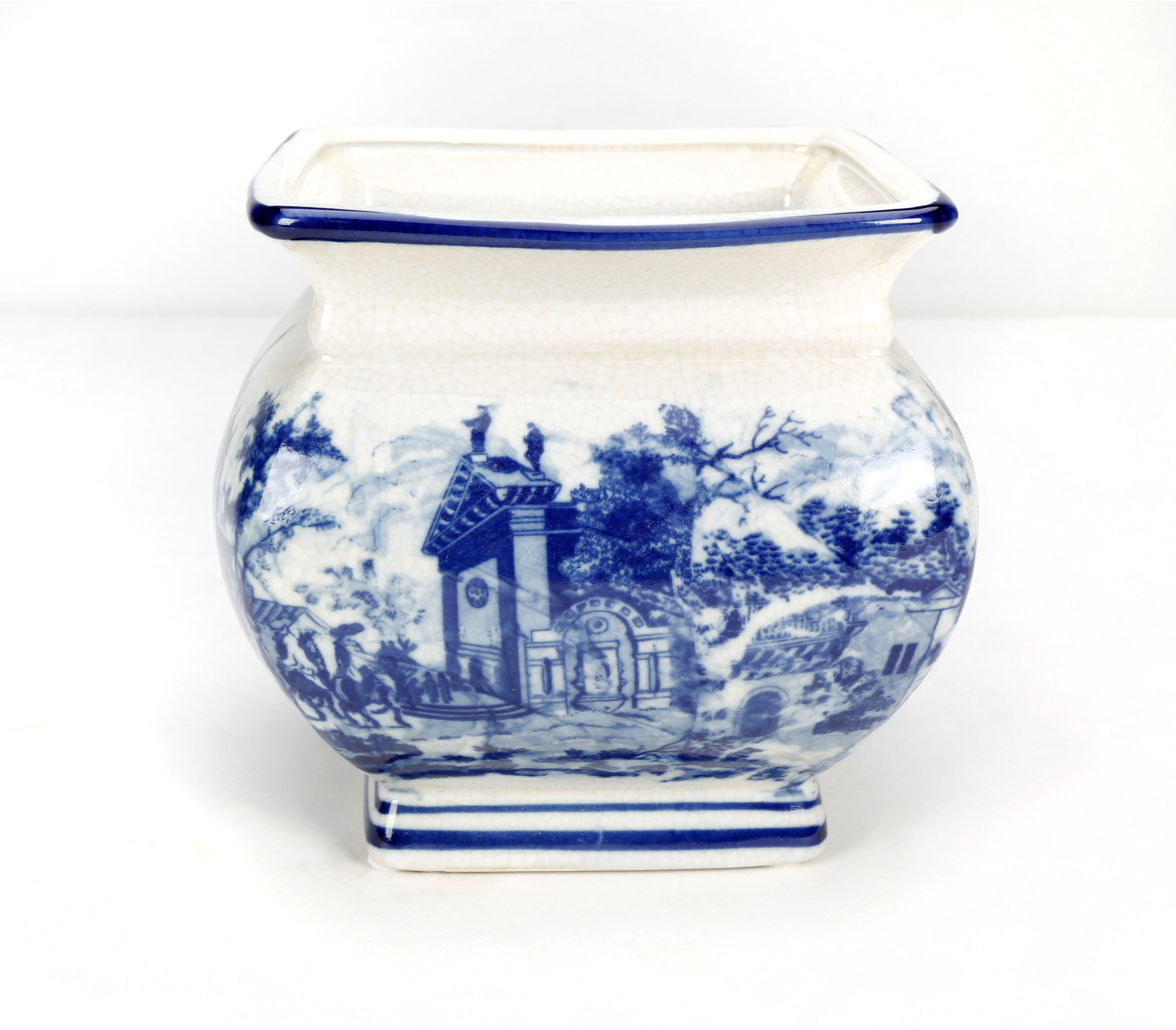 Square Porcelain Planter, Italian Village Scene - Asian - Indoor Pots ...