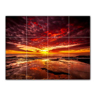 Sunset Ceramic Tile Wall Mural HZ500980, 17" Wide x 12.75" High - Beach ...
