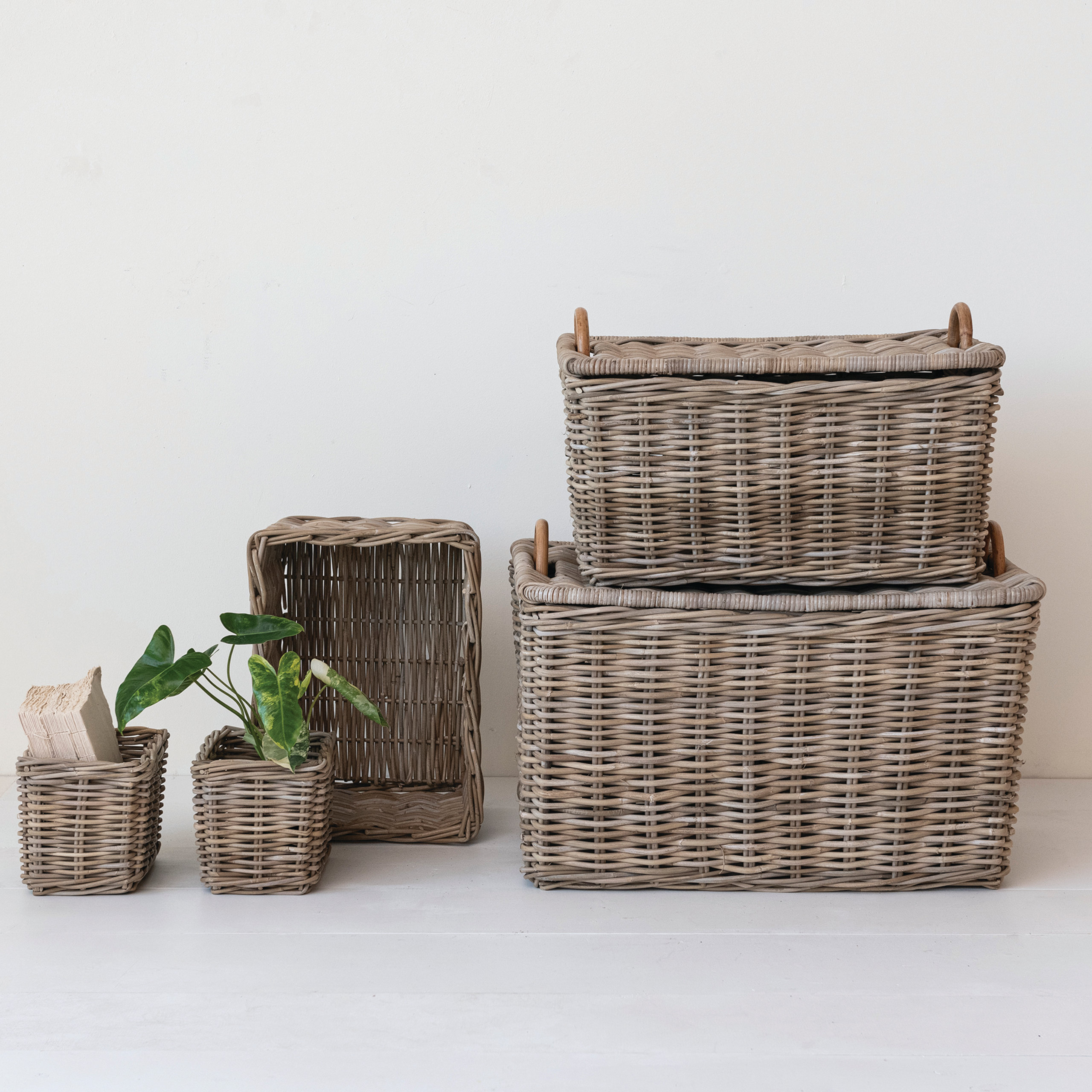 Hand-Woven Rattan Trunks Storage With Handles and 3 Nested Baskets ...