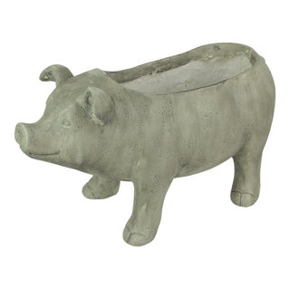 17 Inch Long Rustic Finish Smiling Pig Planter, One Size - Farmhouse ...