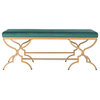 Glam Emerald Velvet Bench with Gold Geometric Base and Cushioned Seat ...