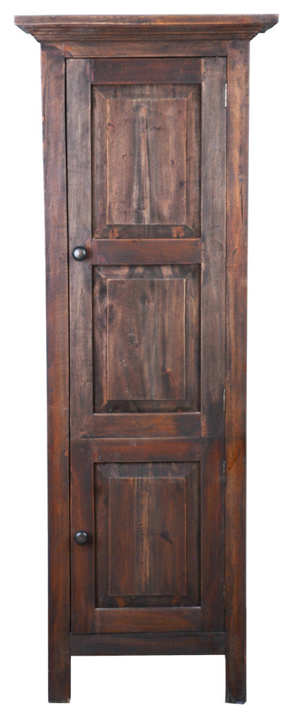 Tall 2 Door Storage Cabinet Raftwood Brown Solid Wood Cupboard - Rustic ...