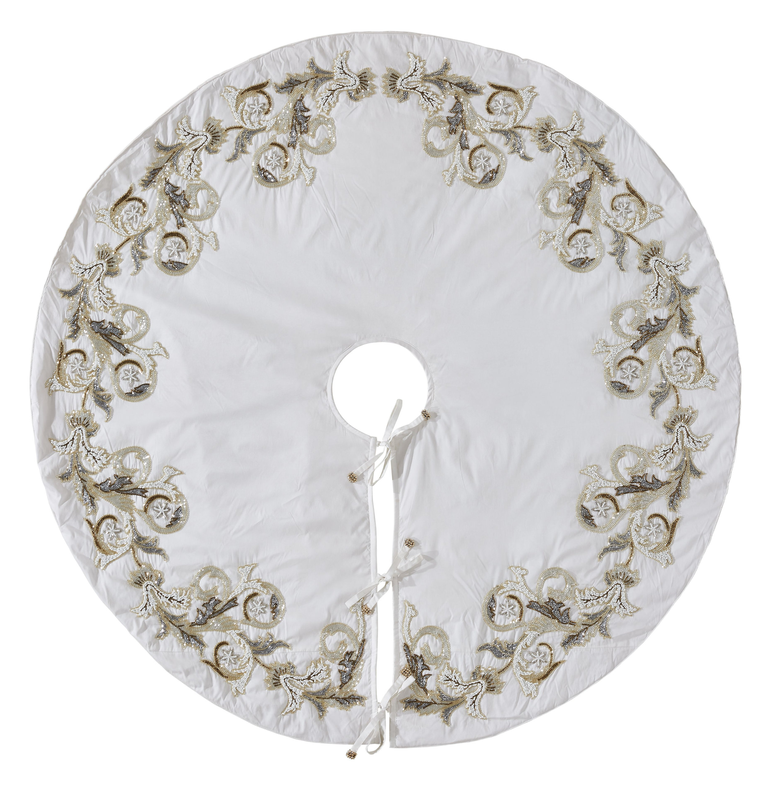 Imperial Design Hand Beaded Christmas Tree Skirt on Cream Silk- Large ...