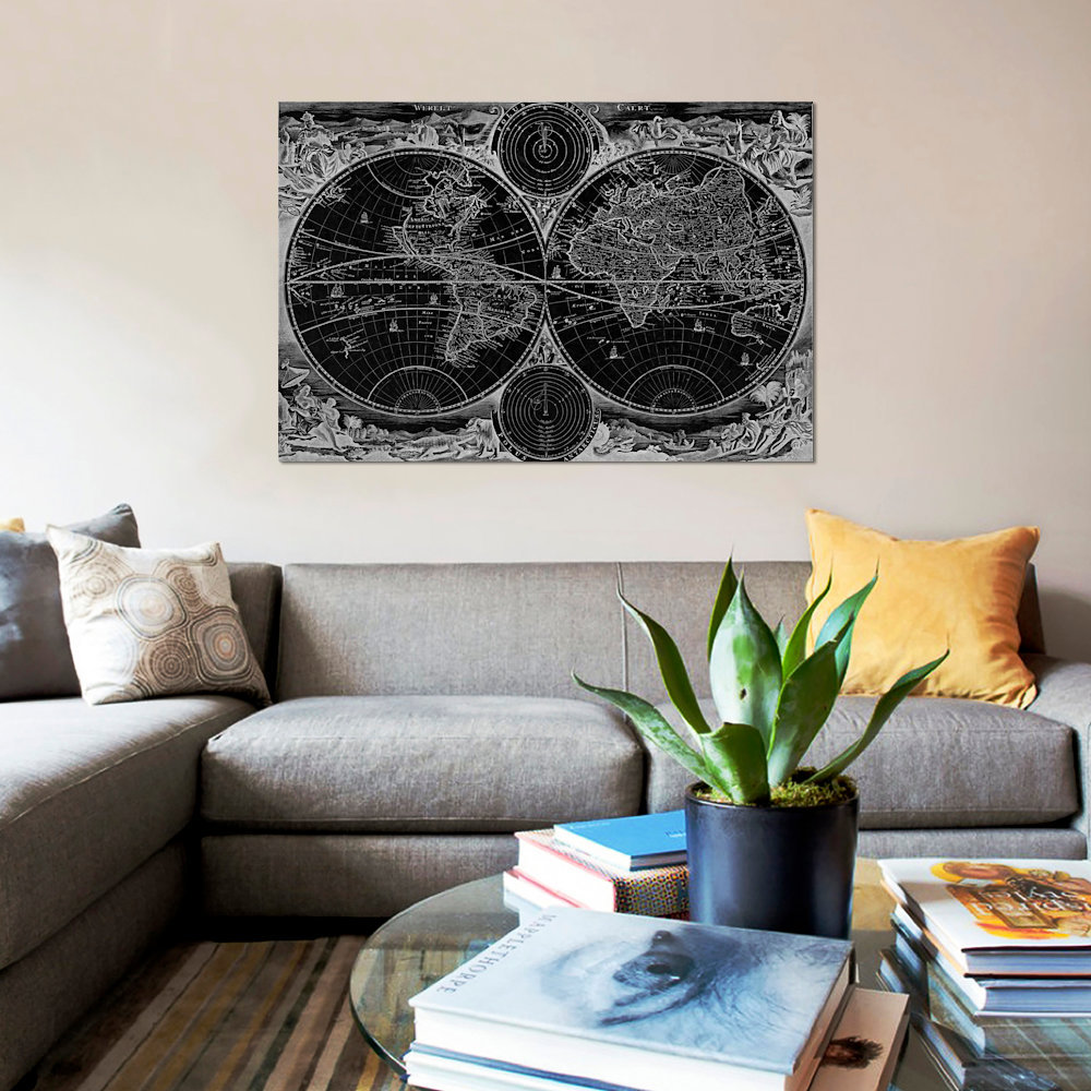 "Antique Map Of The World In Two Hemispheres" Wrapped Canvas Print ...