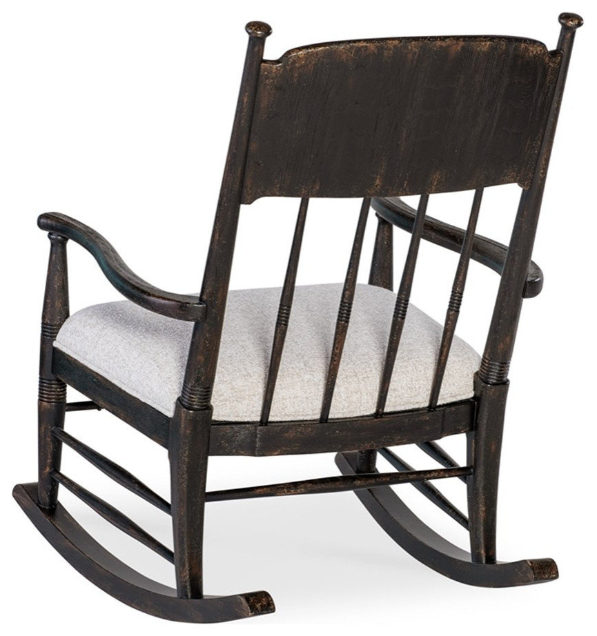 Americana Wood Rocking Chair with Beige Fabric Seat by Hooker Furniture ...
