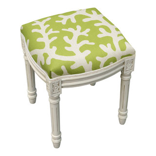 Chartreuse Coral Linen Upholstered Vanity Stool - Traditional - Vanity ...