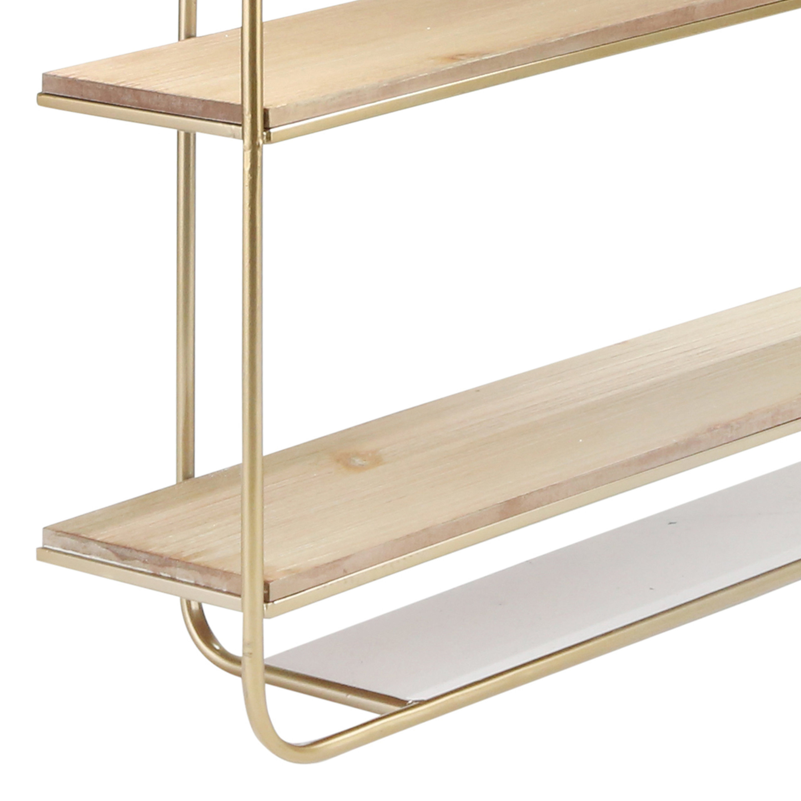 Benzara BM229460 Curved Metal Frame Wall Shelf with 3 Wooden Shelves ...