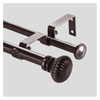 Fluted Ball Adjustable Double Curtain Rod Set, 5/8", 84"-120 ...