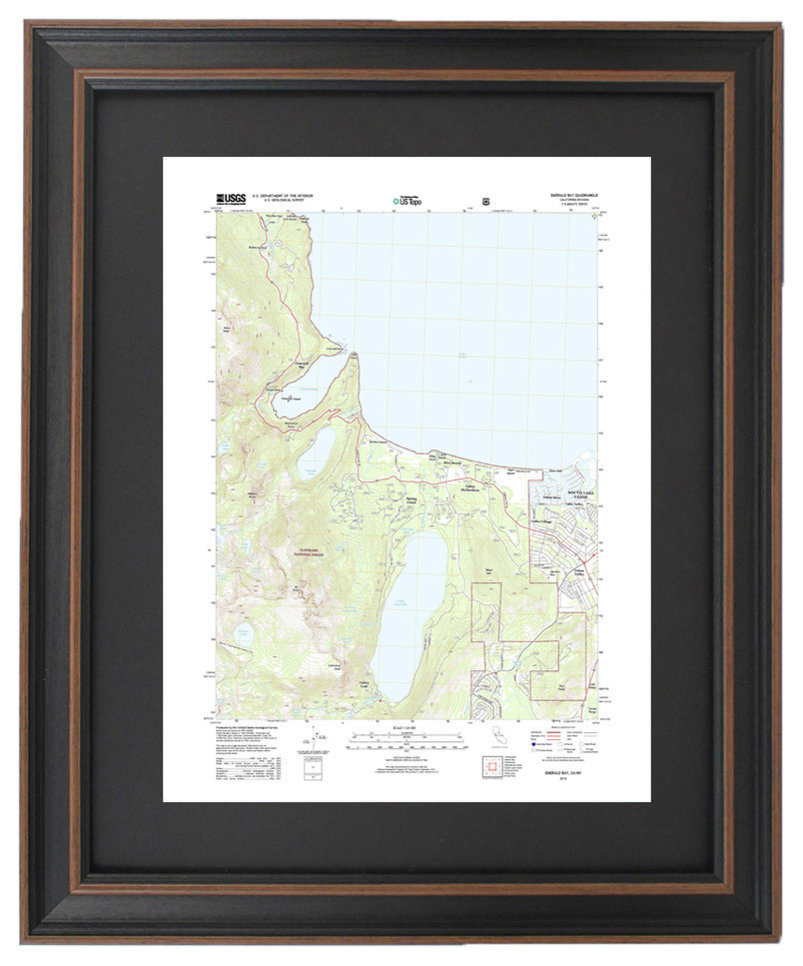 Framed Topographic Map, South Lake Tahoe, Emerald Bay, CA, Poster ...