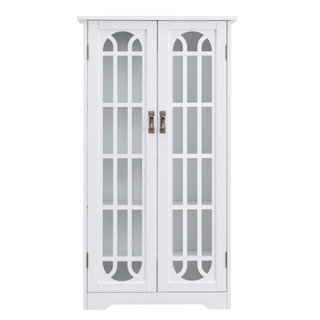 White Display Cabinet with Windowpane Glass Doors - Transitional ...