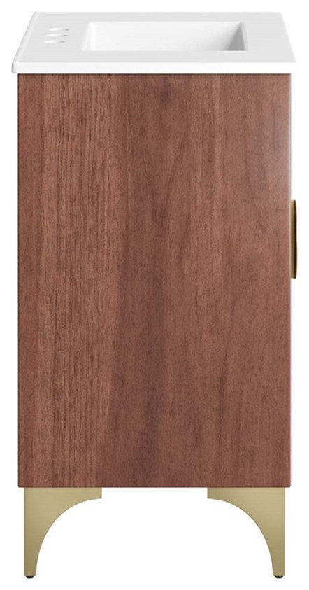 Modway Daylight 30" Solid Mango Wood Bathroom Vanity in White/Walnut ...