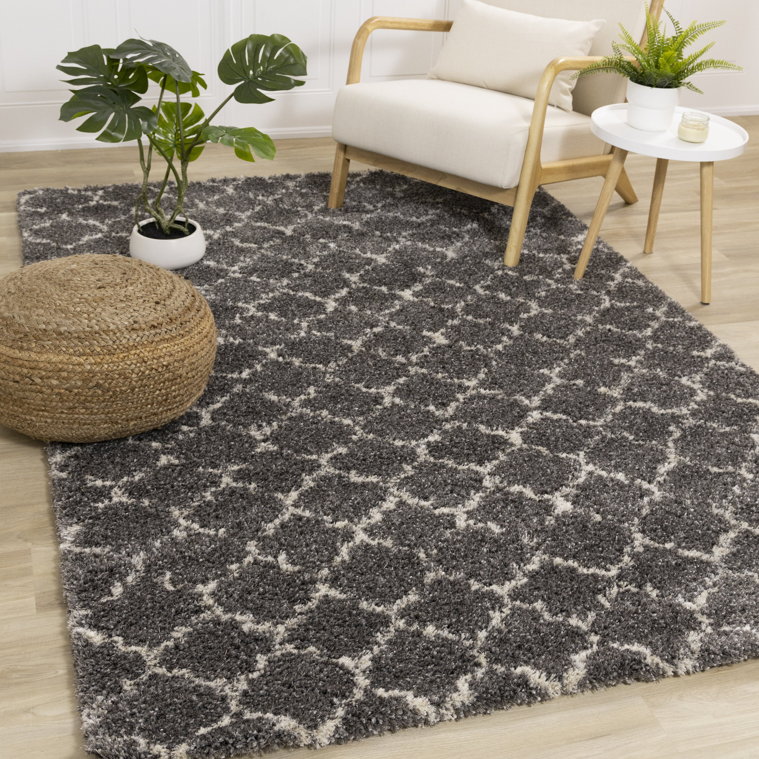 Lush Collection Grey Cream Lattice Rug, 7'10"x11'2" - Contemporary ...