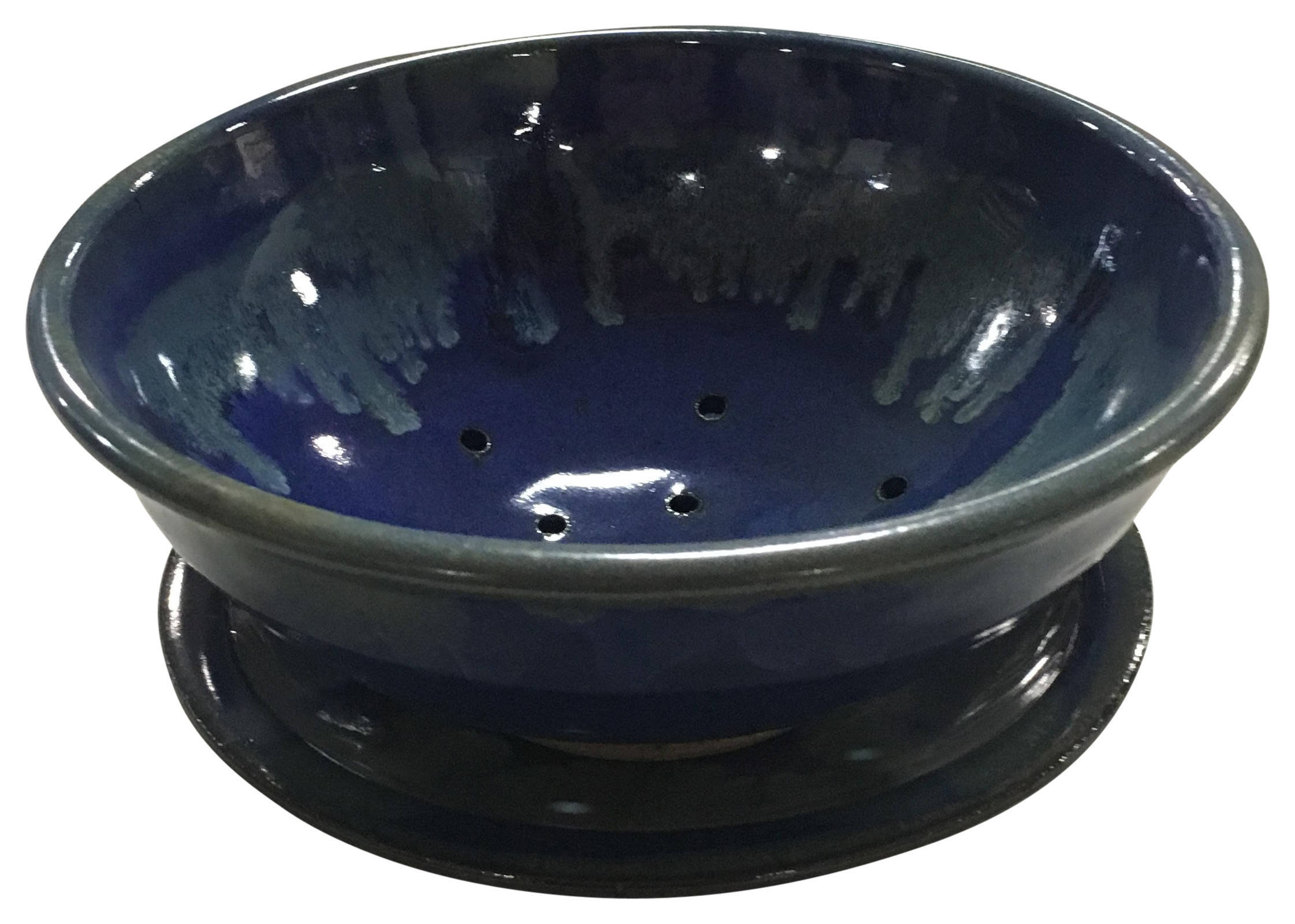 Classic Cobalt Blue Berry Bowl Saucer Set, Pottery Colander Strainer ...