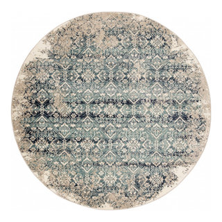 8' Ivory and Blue Round Oriental Area Rug - Contemporary - Area Rugs ...