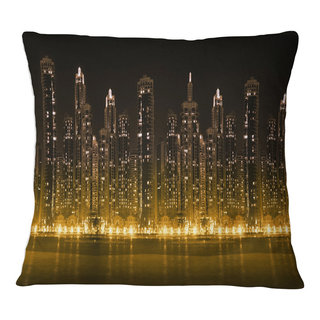 Modern City with Illuminated Skyscrapers Cityscape Throw Pillow, 18"x18 ...