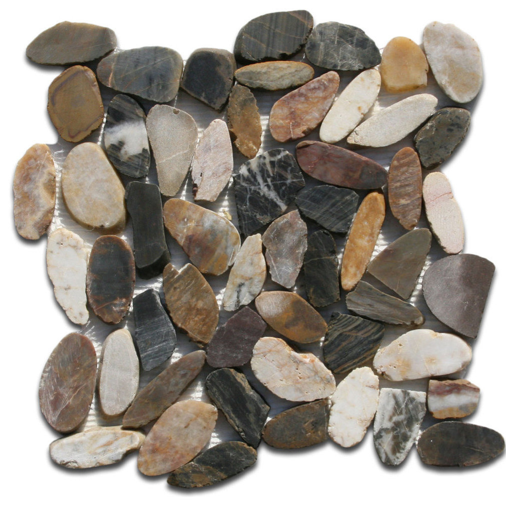 Hand-Sorted Sliced Cobblestone Pebble Tile - Mesh Backing, 12x12 Sheet ...