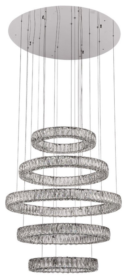 PLC Lighting Equis Led 5 Ring Pendant, Polished Chrome, 90077PC ...