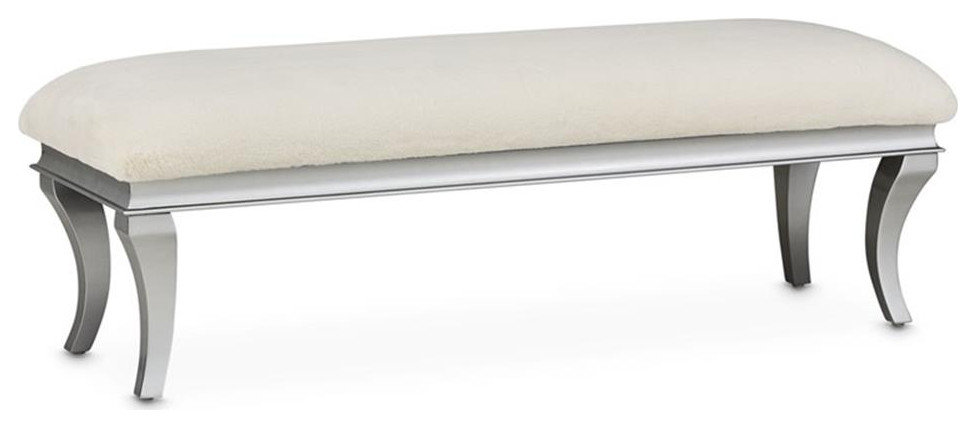 Michael Amini Hollywood Swank Faux-Fur Bed Bench - Platinum Silver ...