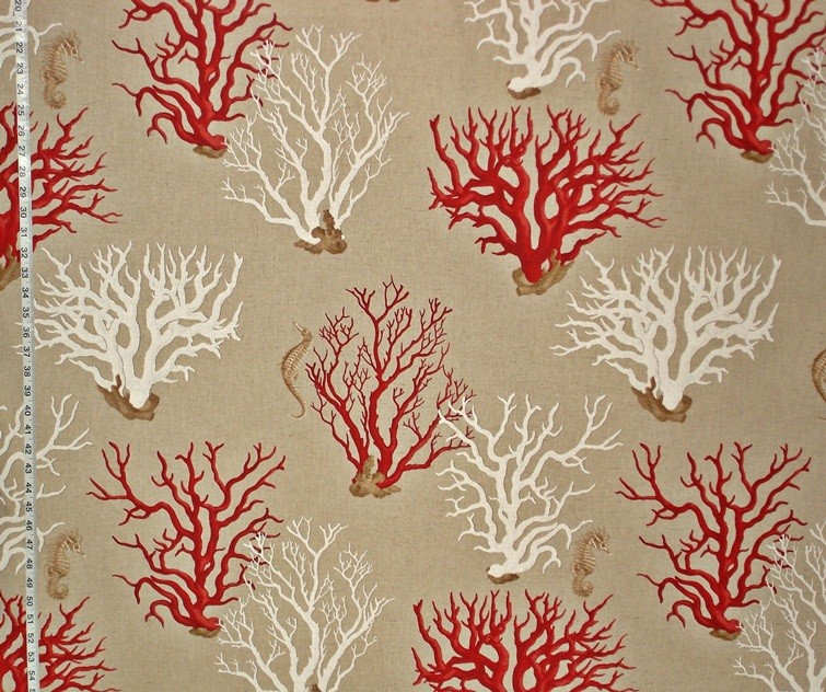 Red Coral Seahorse Fabric, Standard Cut - Beach Style - Fabric - by ...