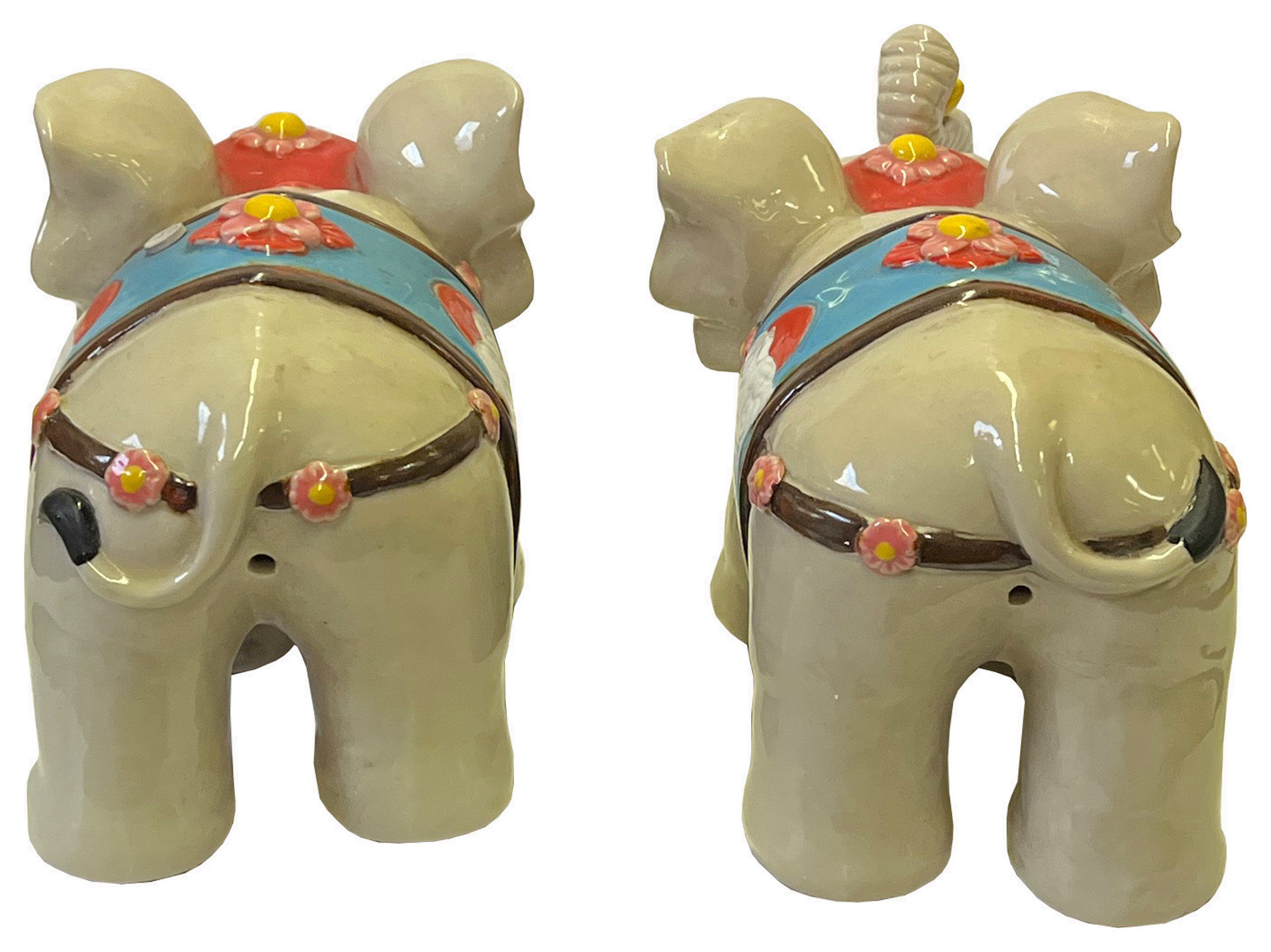 Pair Chinese Ceramic Clay Beige RuYi Ingot Decor Elephant Figures ...
