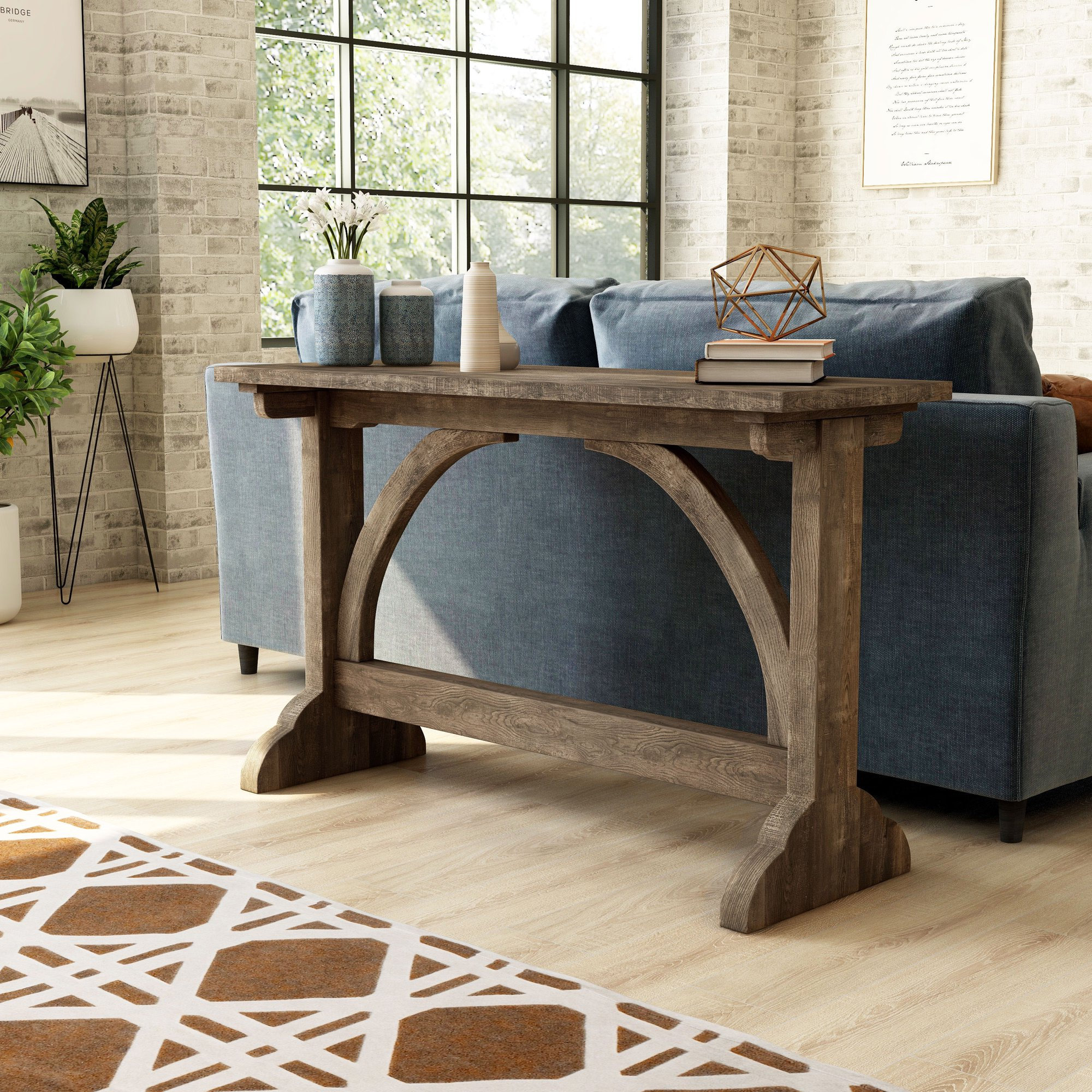 Rustic Console Table, Large Rectangular Top With Arched Accents ...