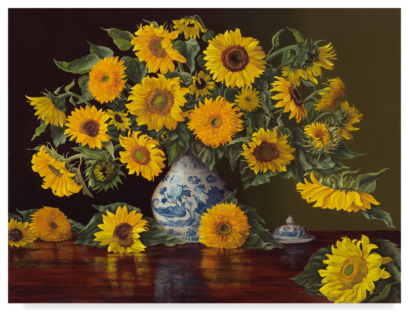 Christopher Pierce 'Sunflowers In Blue And White Vase' Canvas Art, 19 ...