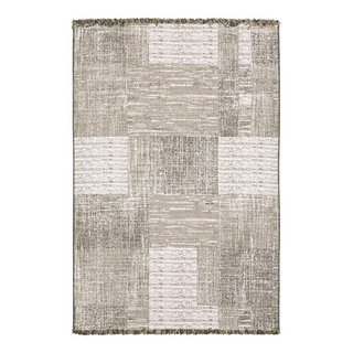 Genoa Textured Geometric Beige/ Black Flatwoven Indoor-Outdoor Area Rug ...
