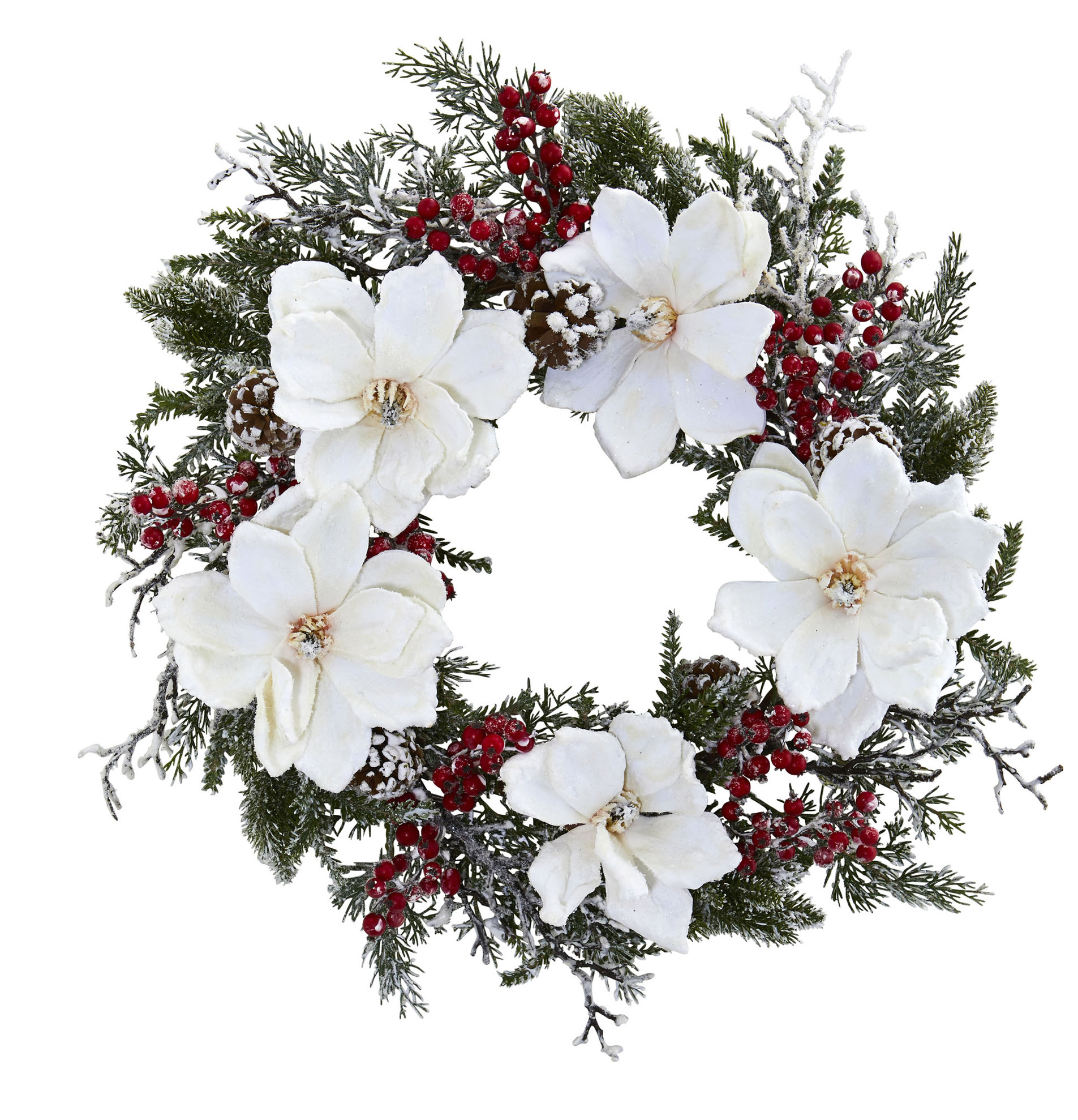 22" Snowed Magnolia and Berry Wreath - Traditional - Wreaths And ...