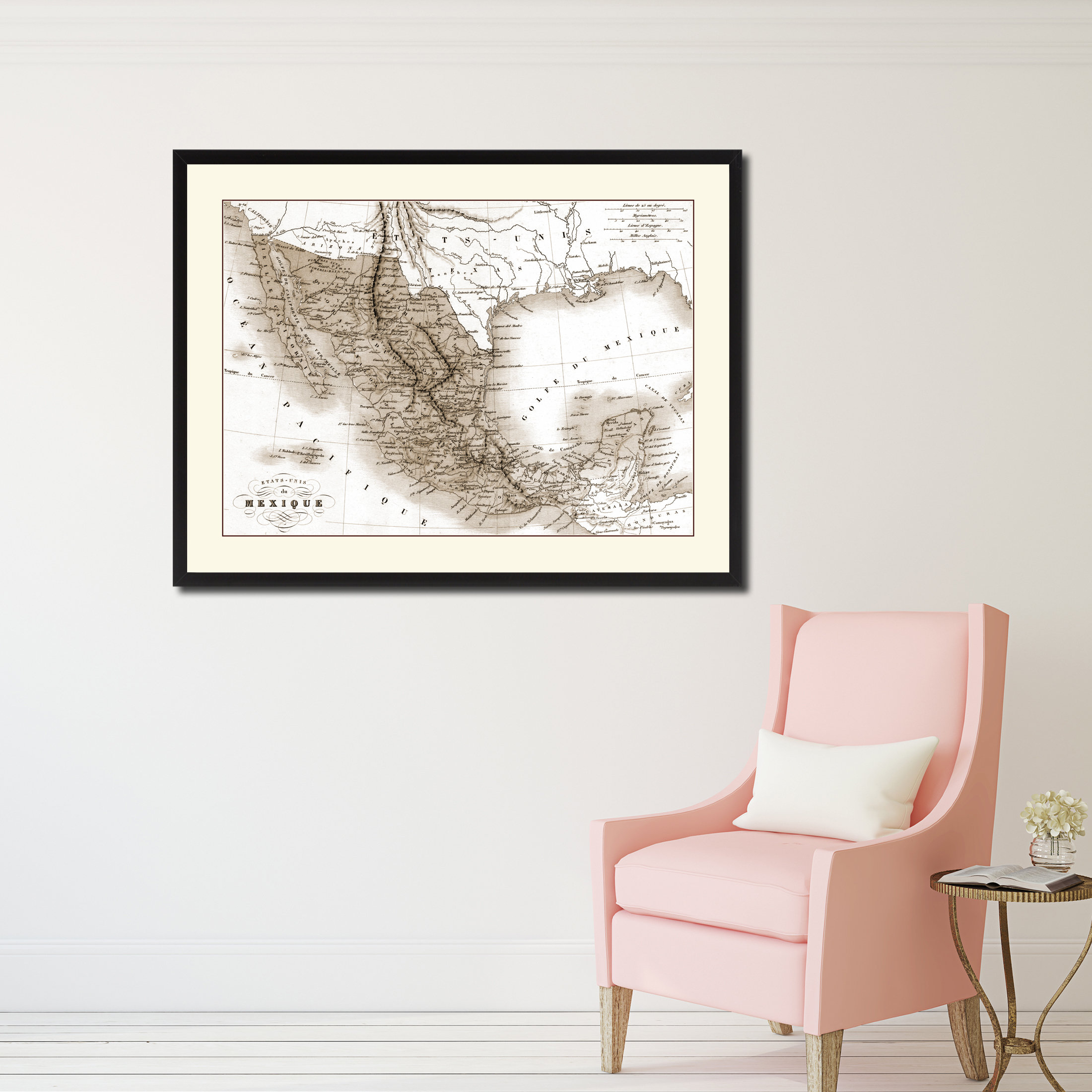 Mexico Vintage Sepia Map Canvas Print, 16"x21" - Contemporary - Prints ...