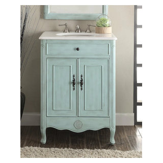 26" Daleville Distressed Light Blue Cottage style Bathroom Sink Vanity ...