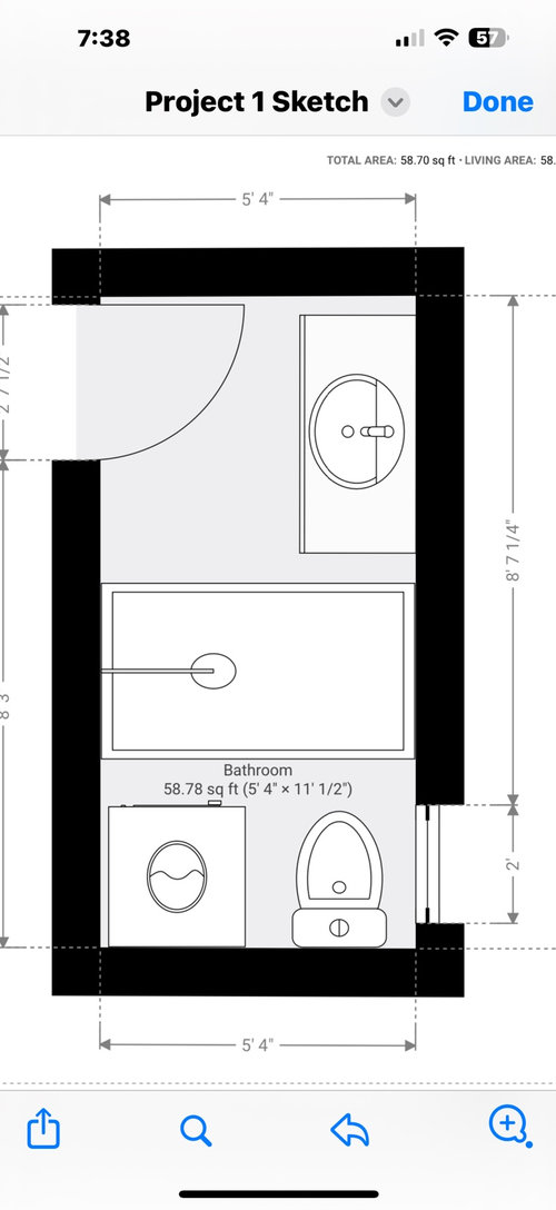 Layout ideas for long narrow bathroom
