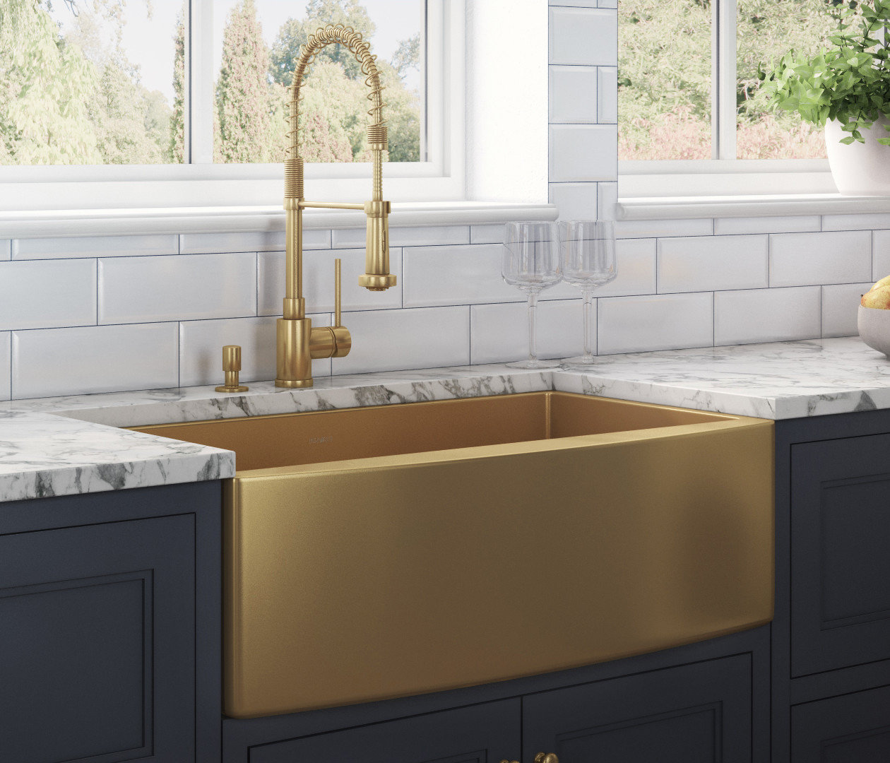36-inch Farmhouse Sink - Brass Tone Matte Gold Stainless Steel ...