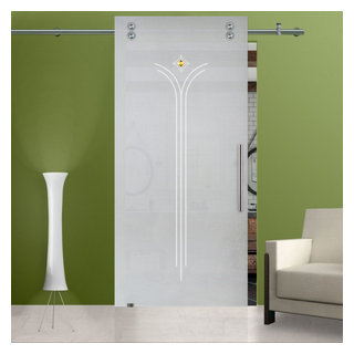 Single Sliding Glass Door Full-Private Design & Faceted Stone V2000, 48 ...