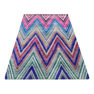 Hot Pink, Hand Knotted, Chevron Design, Silk With Wool, Rug, 4'x6'2", 4 ...