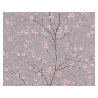 Floral Textured Wallpaper, Sakura Tree With Flowers, 1 Roll - Asian ...