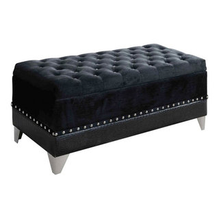 Maklaine Contemporary Velvet Tufted Trunk with Nailhead Trim in Black ...