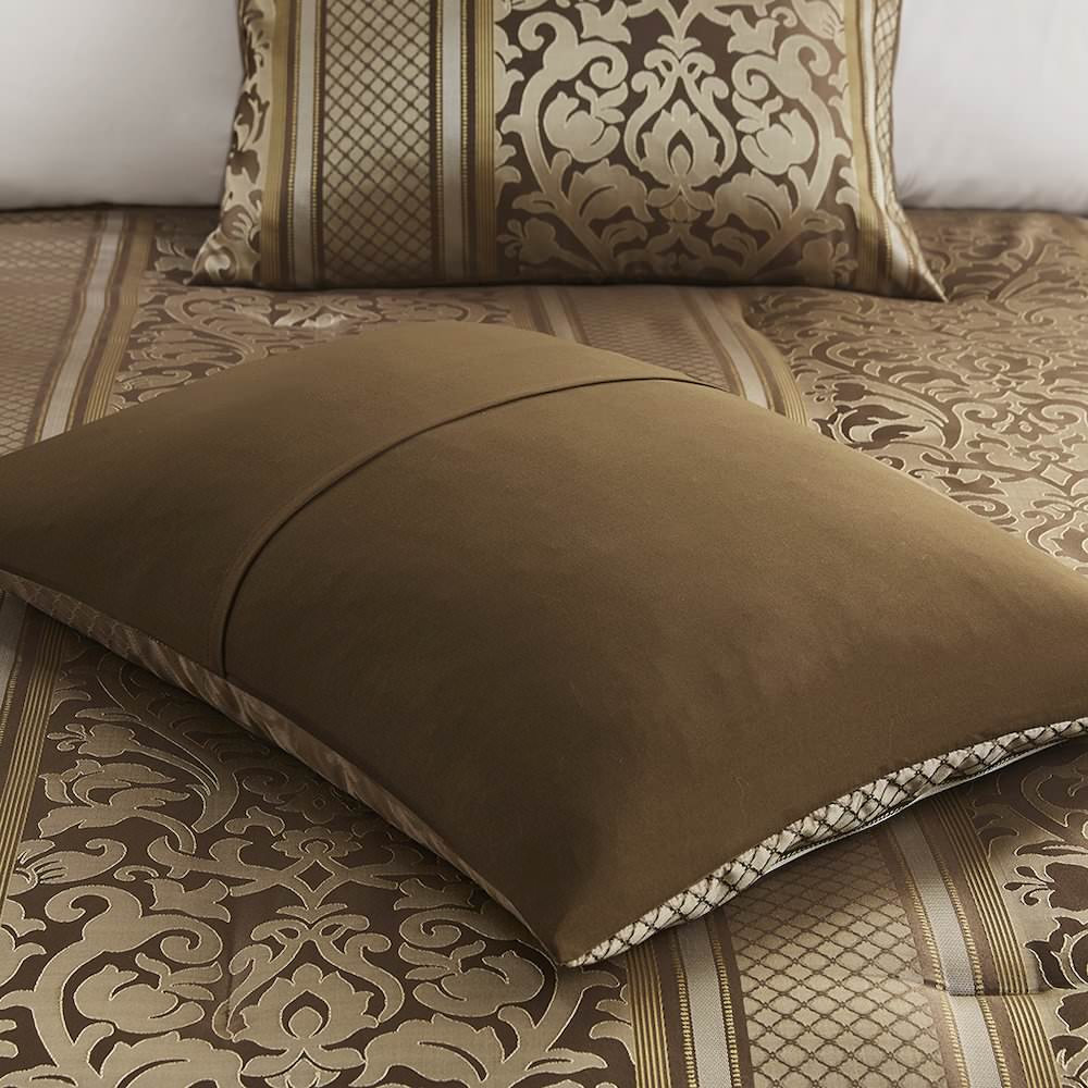 Bella 6 Piece Jacquard Comforter Set with Throw Pillows in Brown Color ...