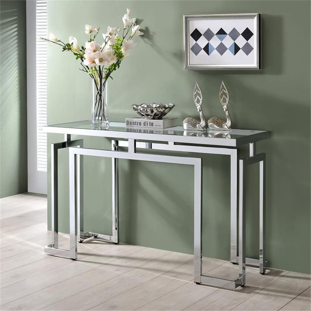 Furniture of America Mahone Contemporary Glass Top Console Table in Chrome - Contemporary ...