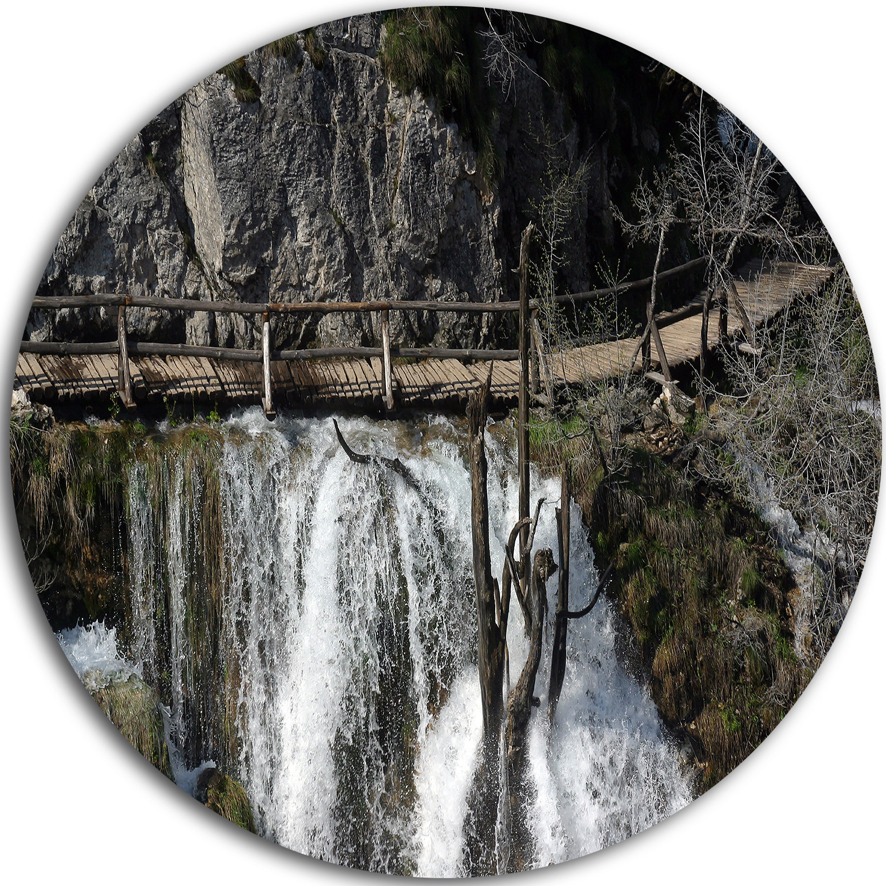 Wooden Pathway In Plitvice Lakes, Landscape Photo Round Wall Art, Disc ...