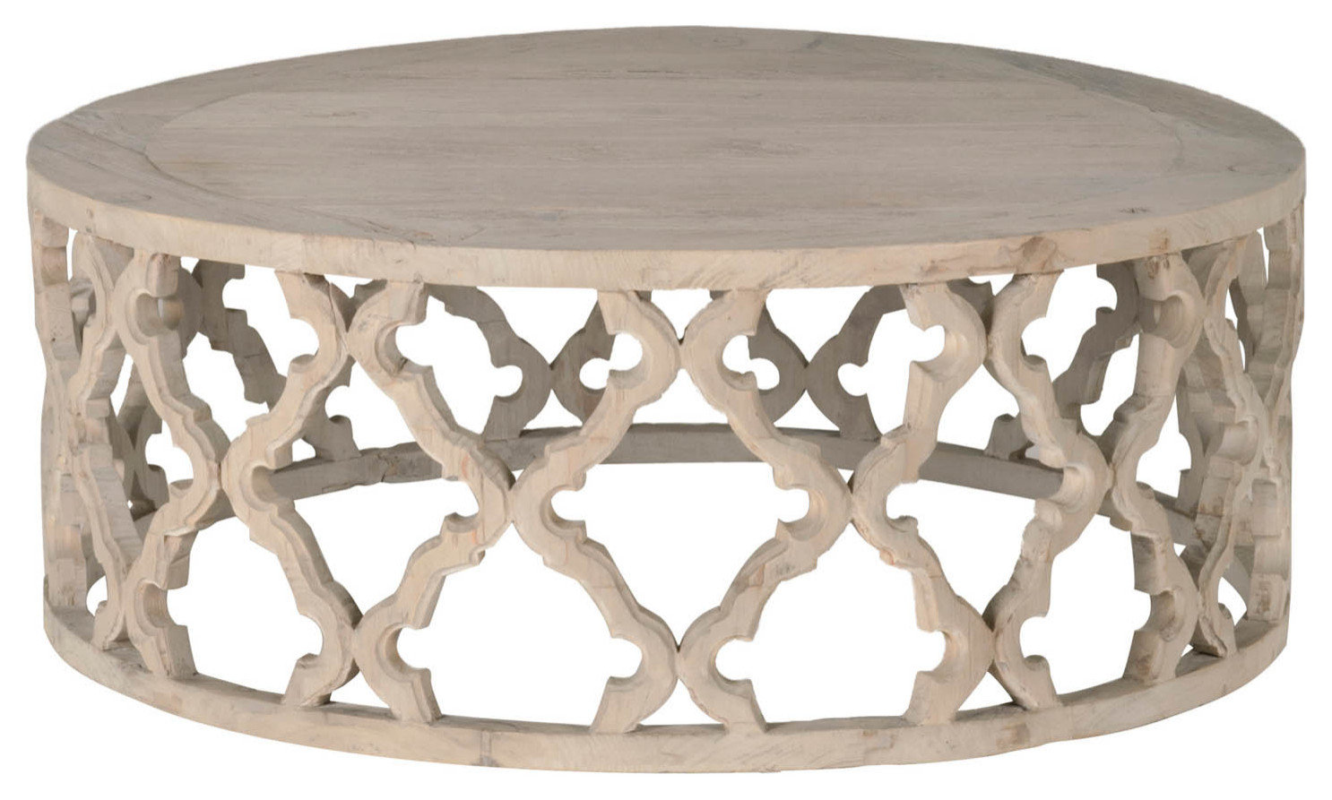 Benzara BM176128 Round Shape Wooden Coffee Table In Quatrefoil Design ...