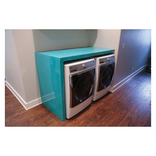 Custom Teal Laundry Room Counter over Washer and Dryer - Contemporary ...