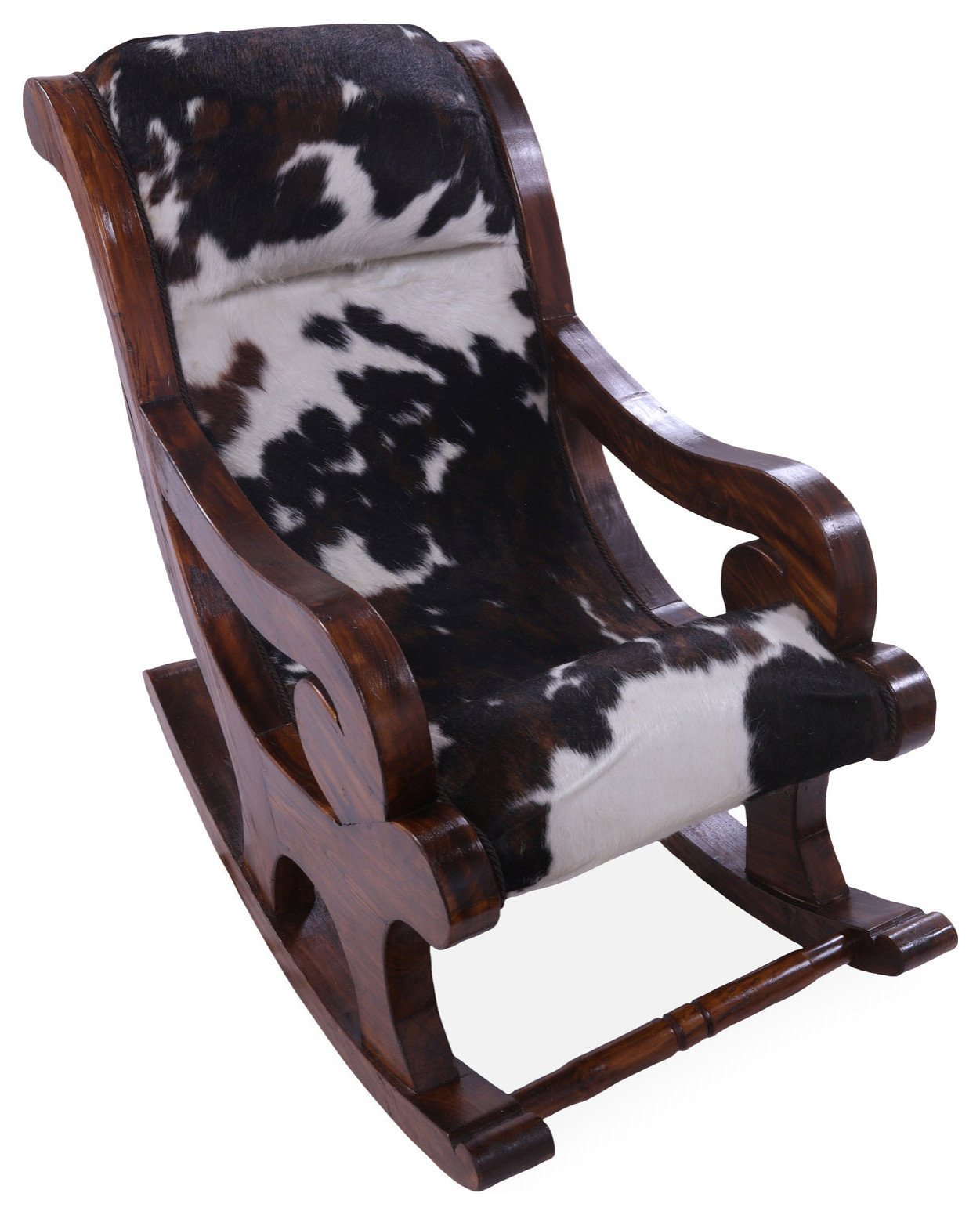 Hair-On Cowhide Wooden Handcrafted Rocking Chair RC122-FC, 24" W x 48 ...