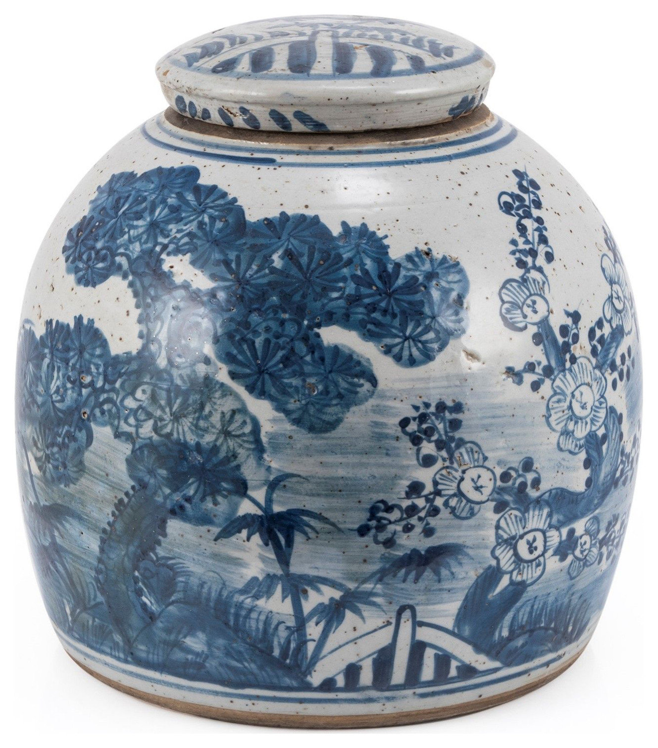 Blue & White Vintage Ming Jar Pine Motif, Large - Asian - Decorative ...