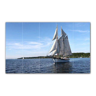 Boat Ceramic Tile Wall Mural HZ500232, 60" Wide x 36" High - Beach ...