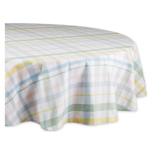 Sweet Spring Plaid Tablecloth 70 Round Blue Green Yellow & Pink Pastels ...