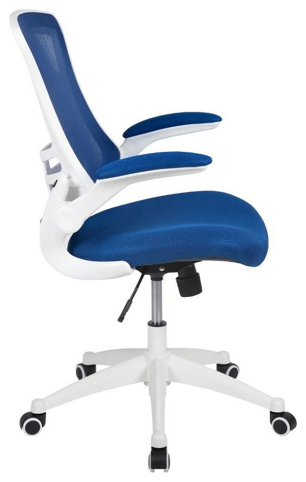 Pemberly Row Mid Back Mesh Office Swivel Chair in Blue and White ...
