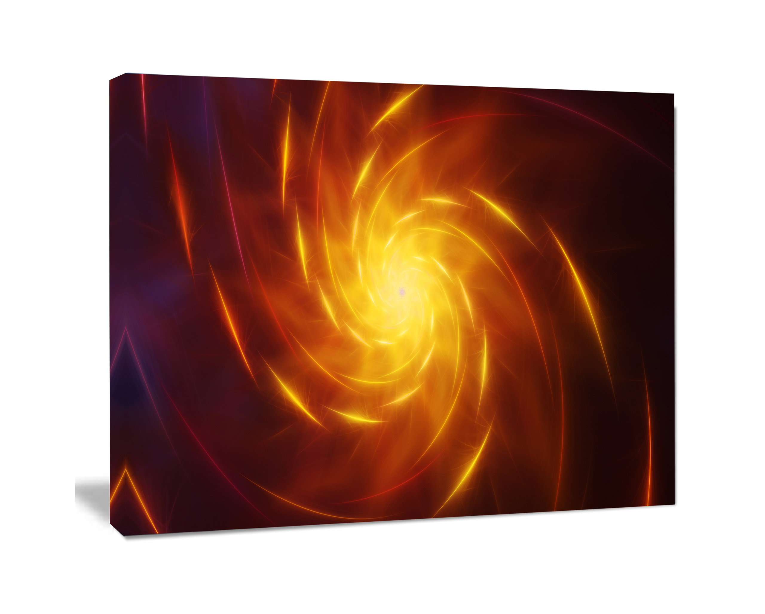 Yellow Whirlpool Fractal Spirals, Abstract Art on Canvas, 20"x12"x1 ...